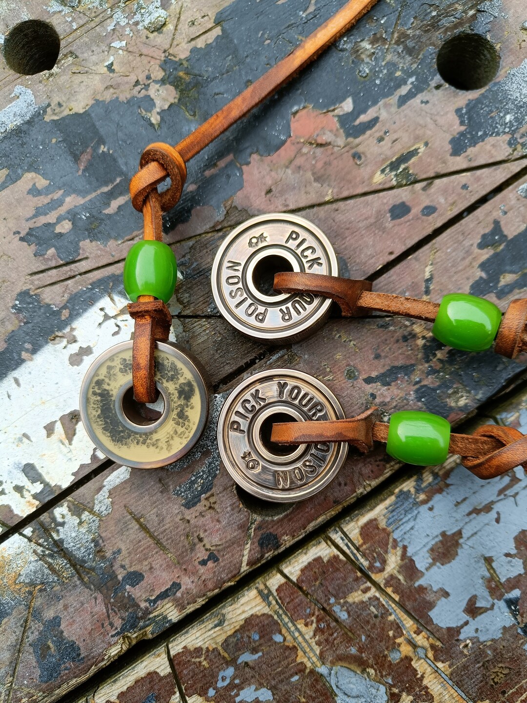 EDC Brass Totem Bead Holder With Leather Lanyard and Vintage Bakelite ...
