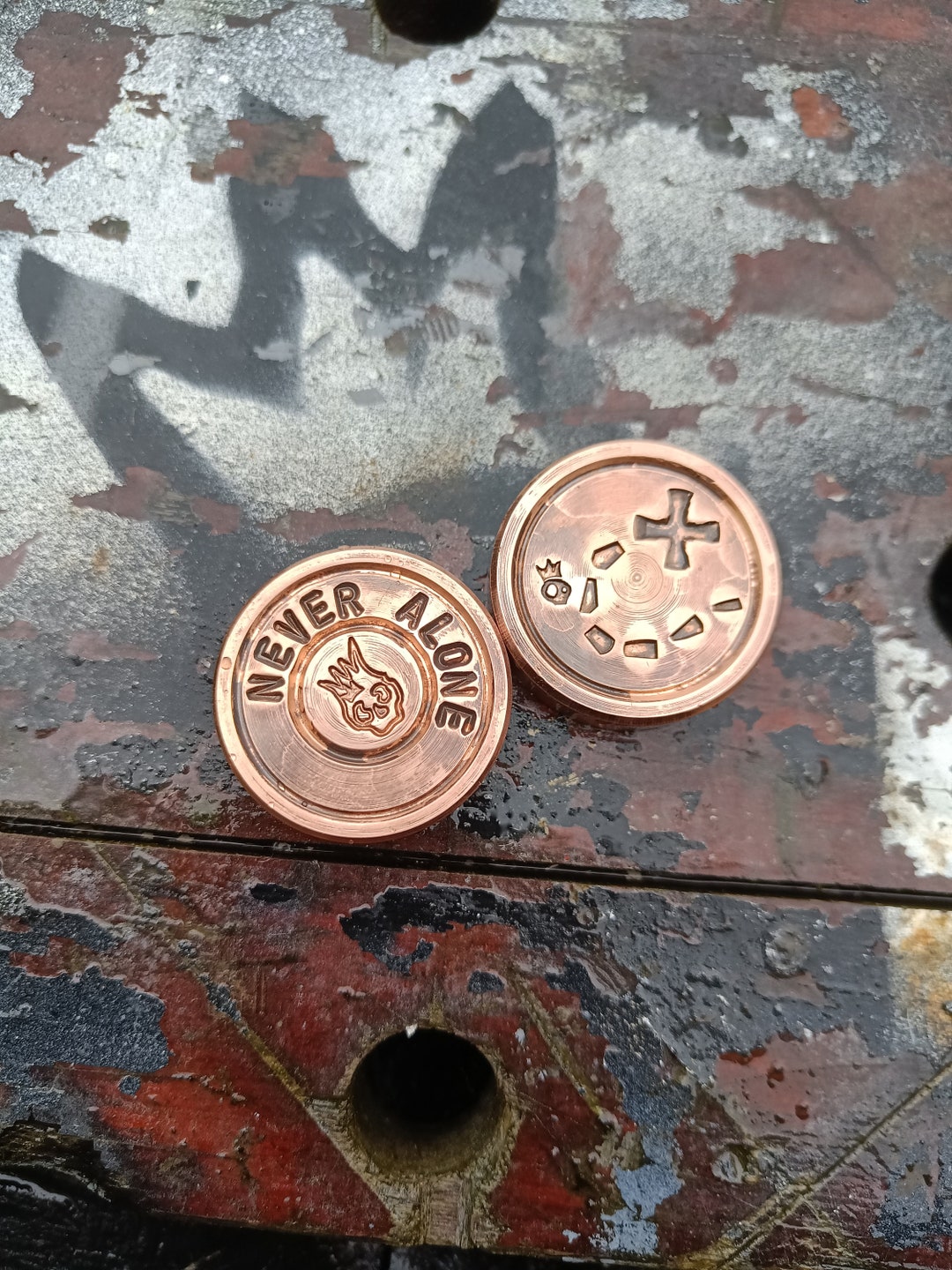 Copper Edc Challenge Coin. Never Alone - Etsy
