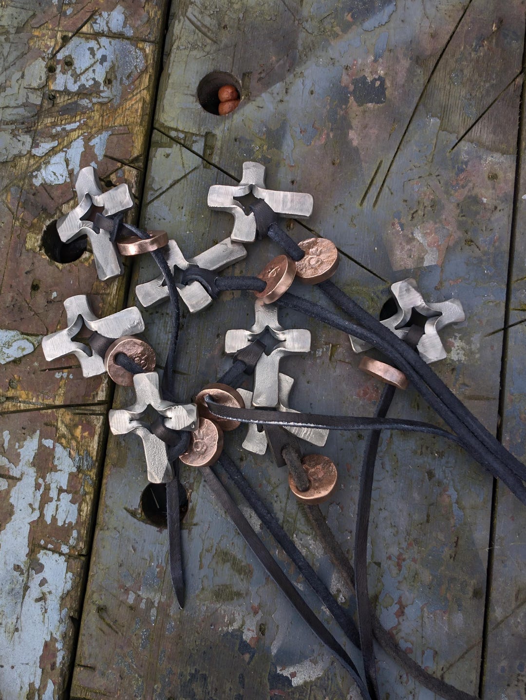 EDC Forged Titanium Split Cross Totem and Bead Holder With Leather ...