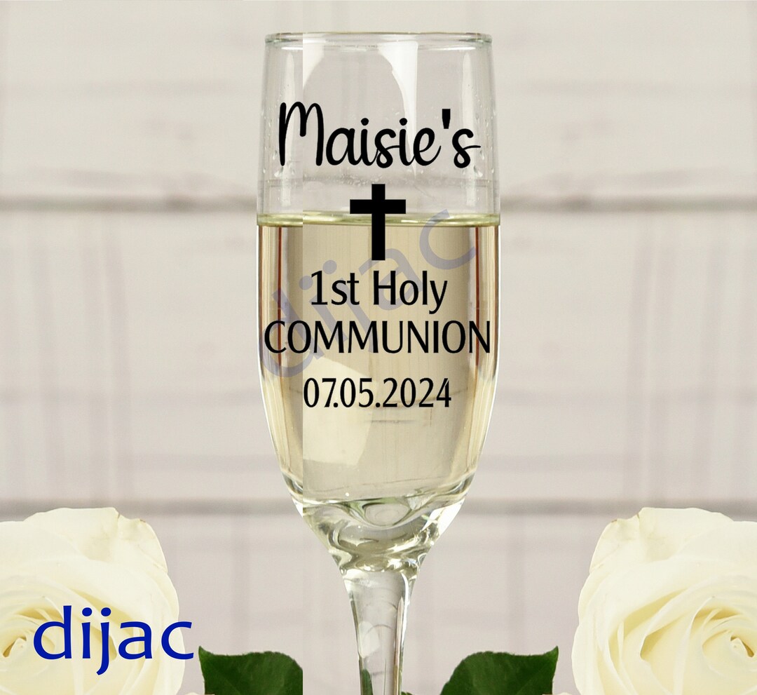 Holy Communion Personalised Vinyl Decal Sticker for Champagne Flute 6.5 ...