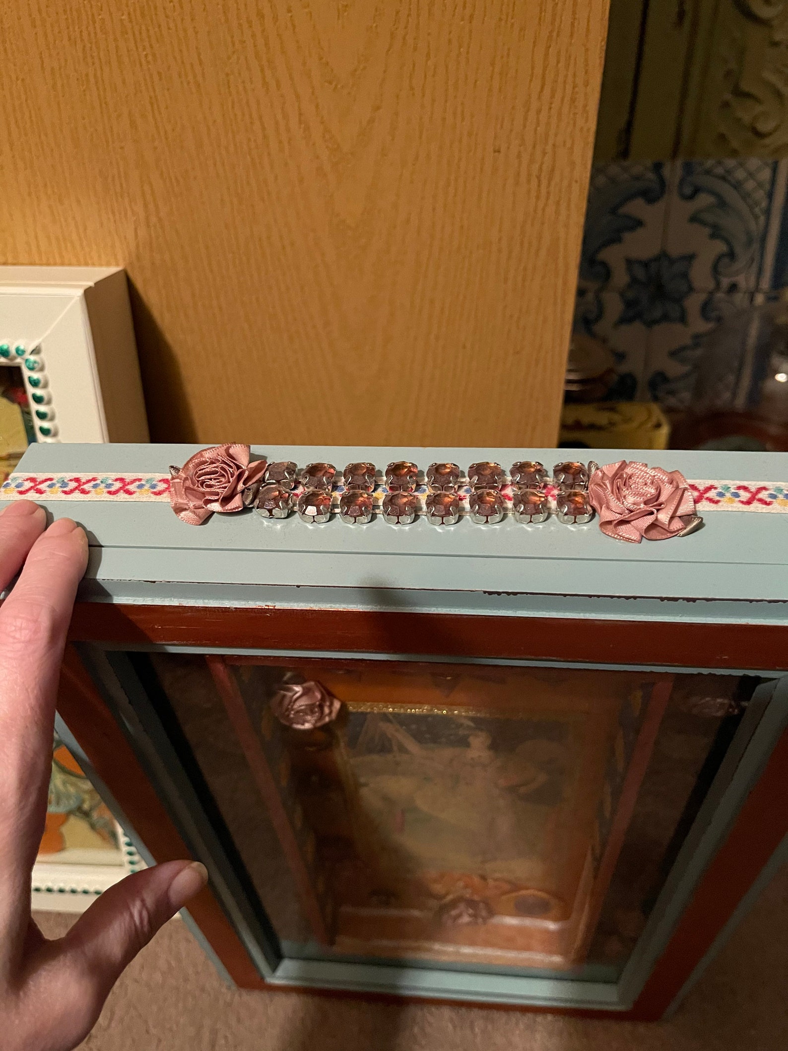 Thanksgiving Native American Indian W/turkey Shadow Box Glass Box Mixed ...