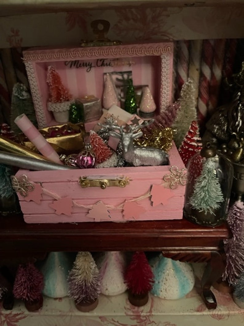 Victorian Christmas Shadow Box, Santa & Owl in Shabby Chic Trunk - Etsy