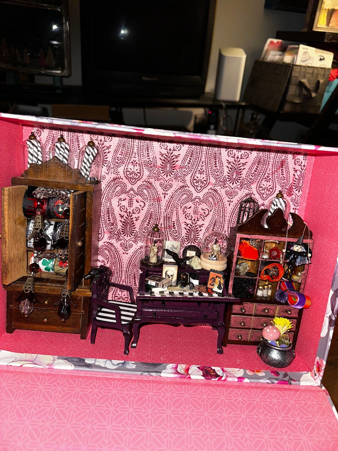 Witches Spellroom in Pink French Floral Case 13.25"x9"x4" OOAK Mixed ...