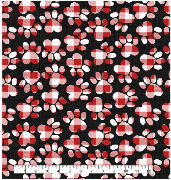 Red Buffalo Check Paw Prints on Black Cotton Pet - Etsy