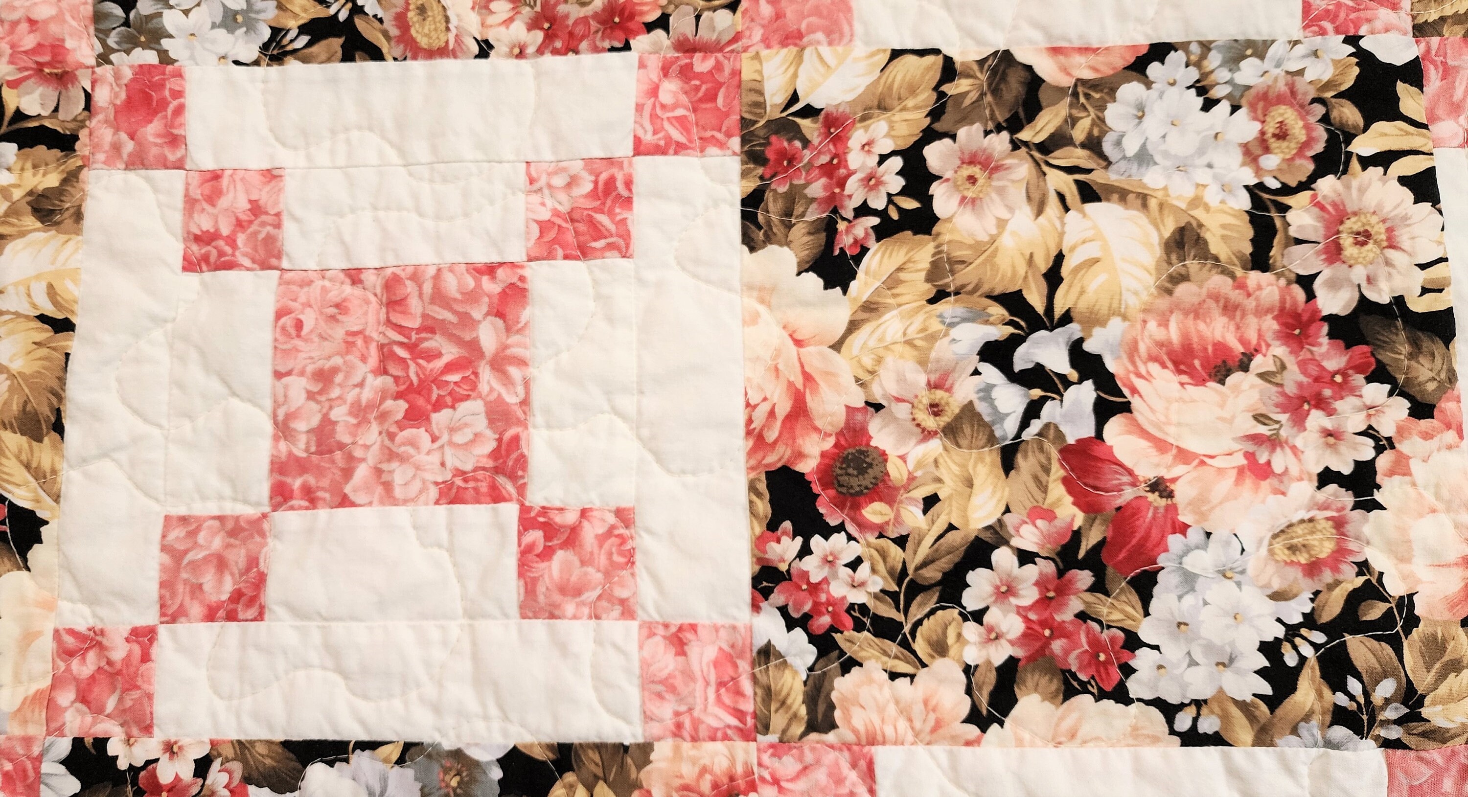 Pretty Peach Floral Irish Chain Lap Quilt, Handmade Cotton Quilt, Irish ...