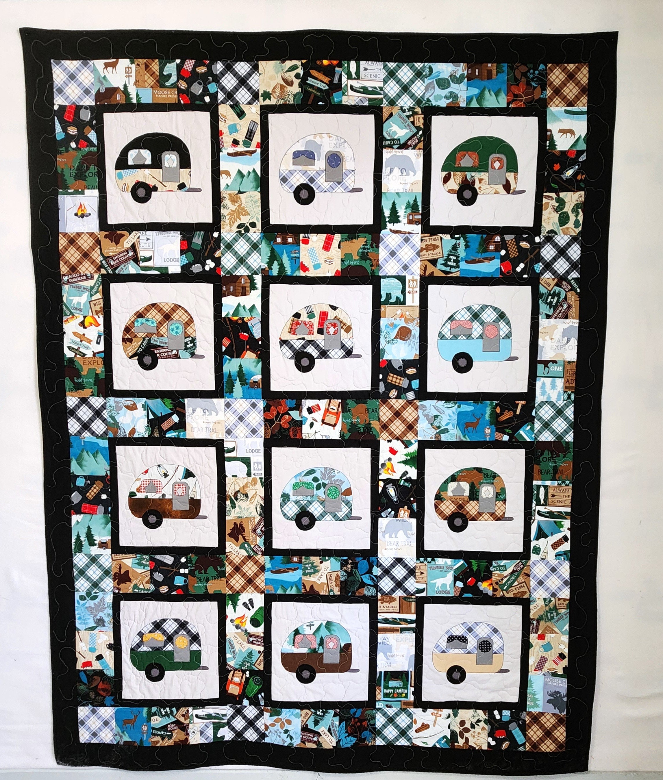 Handmade Camping Theme Lap Quilt With Appliqued Retro Campers, Camper ...