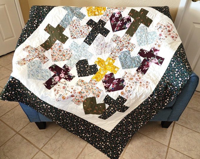 Hearts and Crosses Lap Quilt, Floral Lap Quilt, Easter Lap Quilt ...