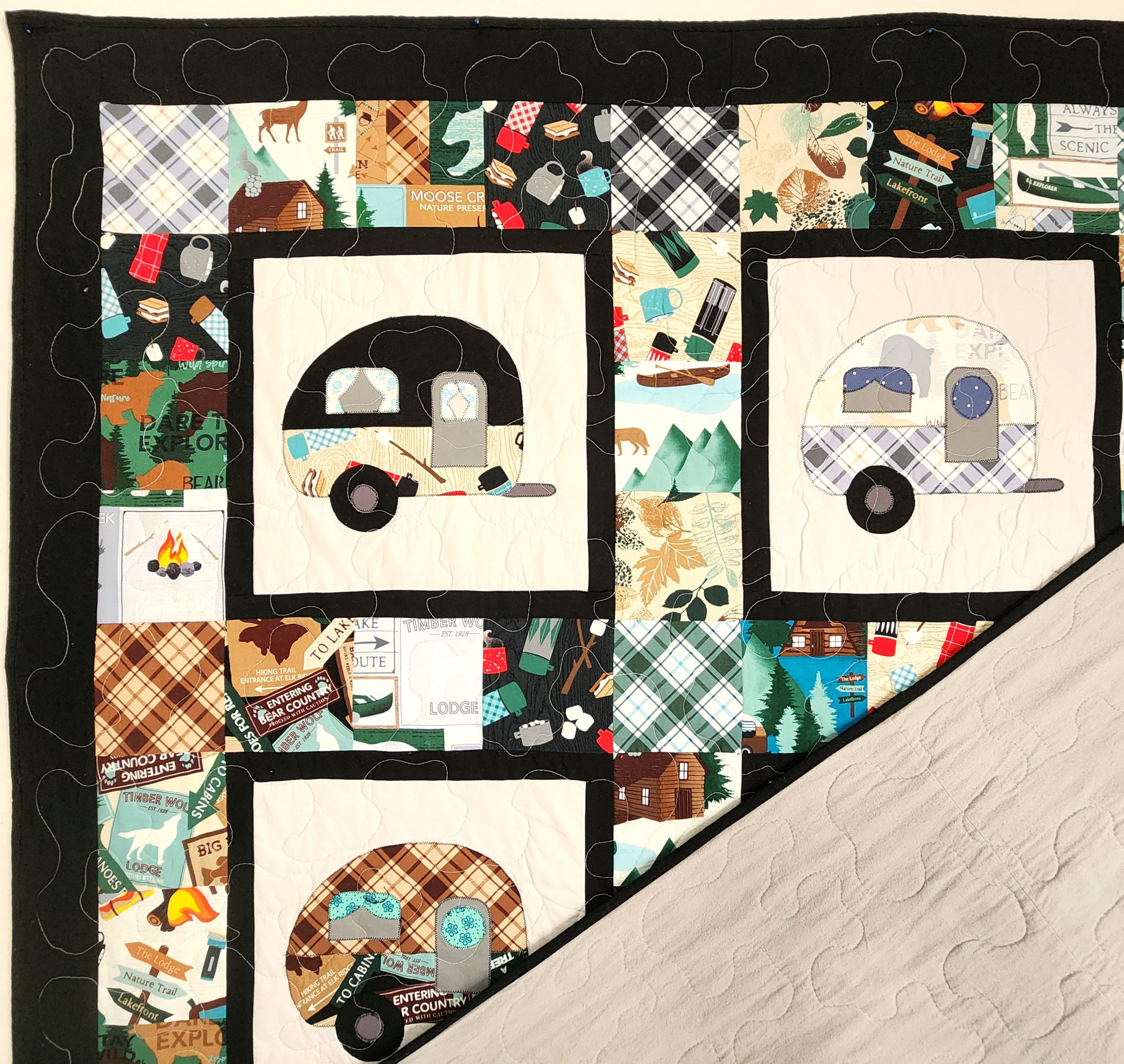 Handmade Camping Theme Lap Quilt With Appliqued Retro Campers, Camper ...
