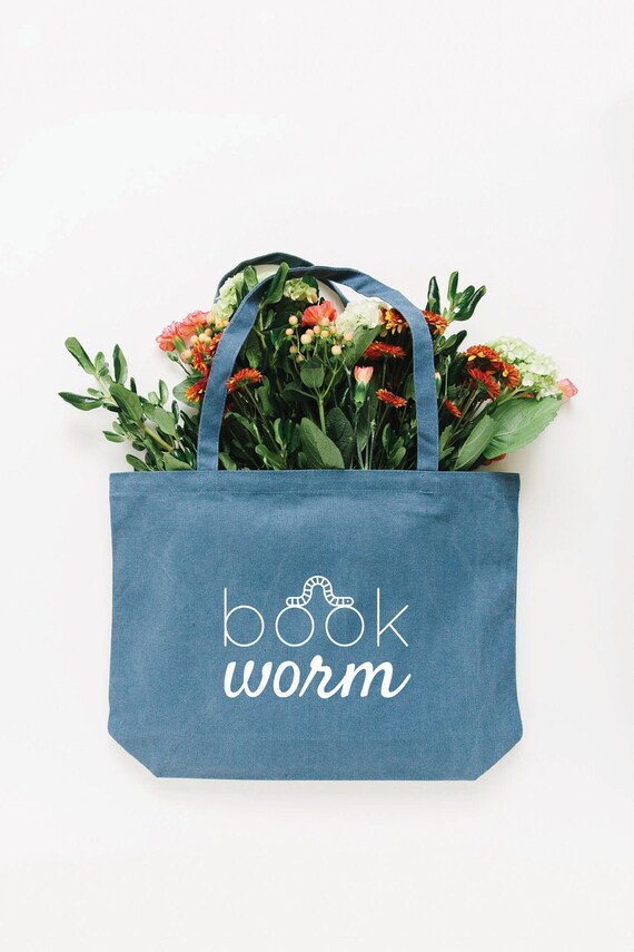 Bookworm Tote Bag Choose Size and Color | Etsy