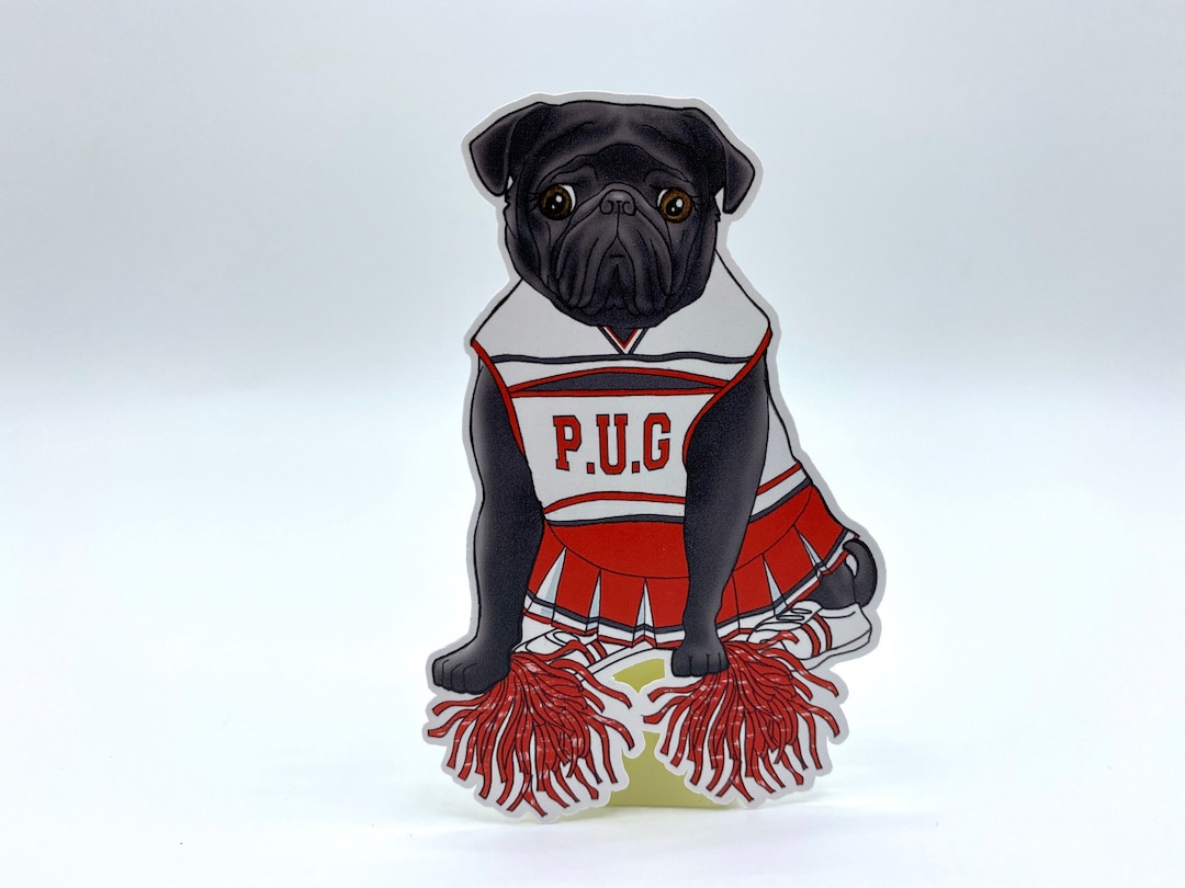 Black Pug Sticker, Cheerleader Sticker, Funny Dog Sticker, Dog Lover ...
