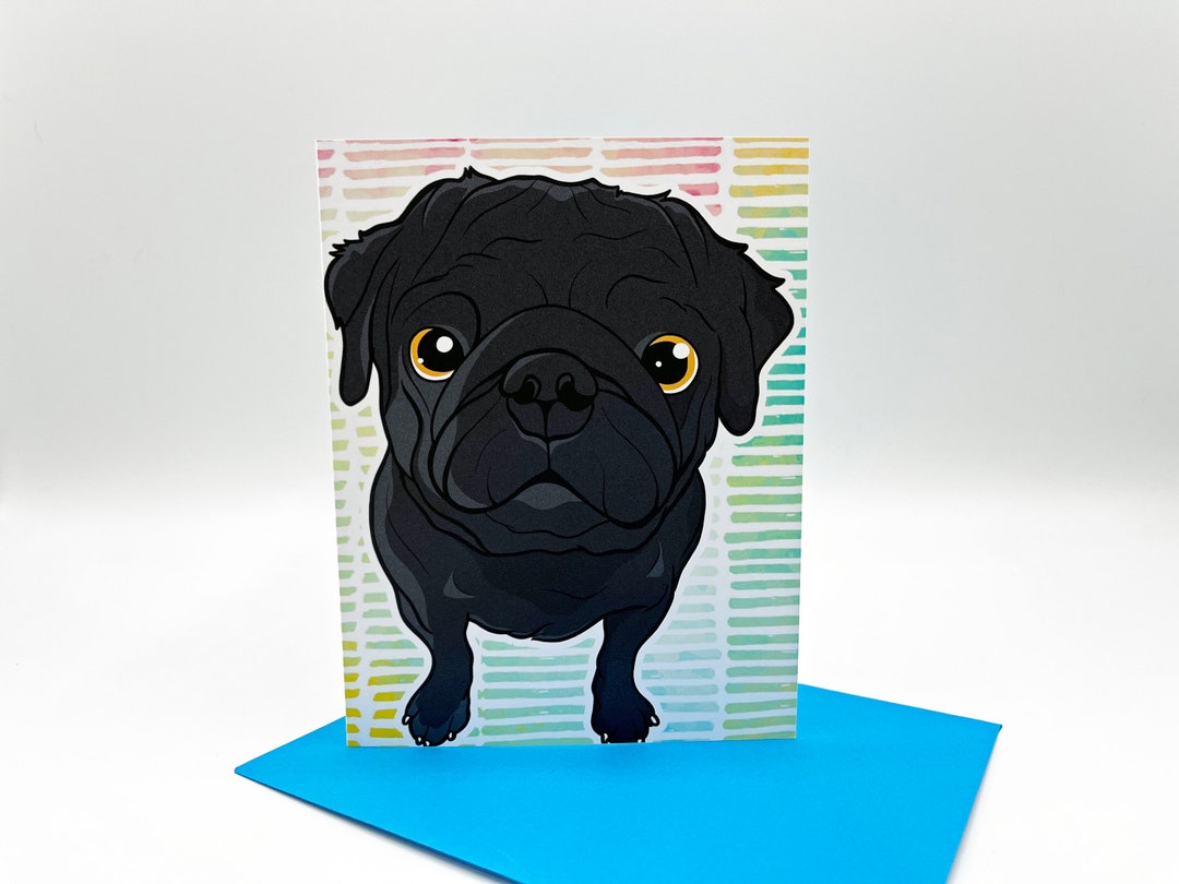 Pug Greeting Card, Dog Card, Funny Card, Animal Lover Card, Black Pug ...