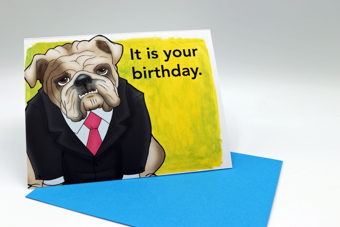 Bulldog Birthday Card Bulldog Greeting Card Animal Lover - Etsy