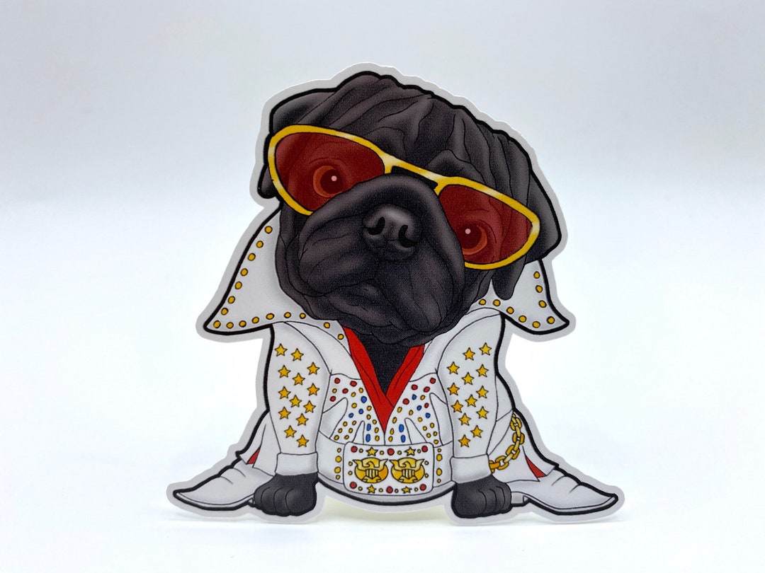 Elvis Pug Vinyl Sticker, Dog Lover Sticker, Cute Sticker, Pug Lover ...
