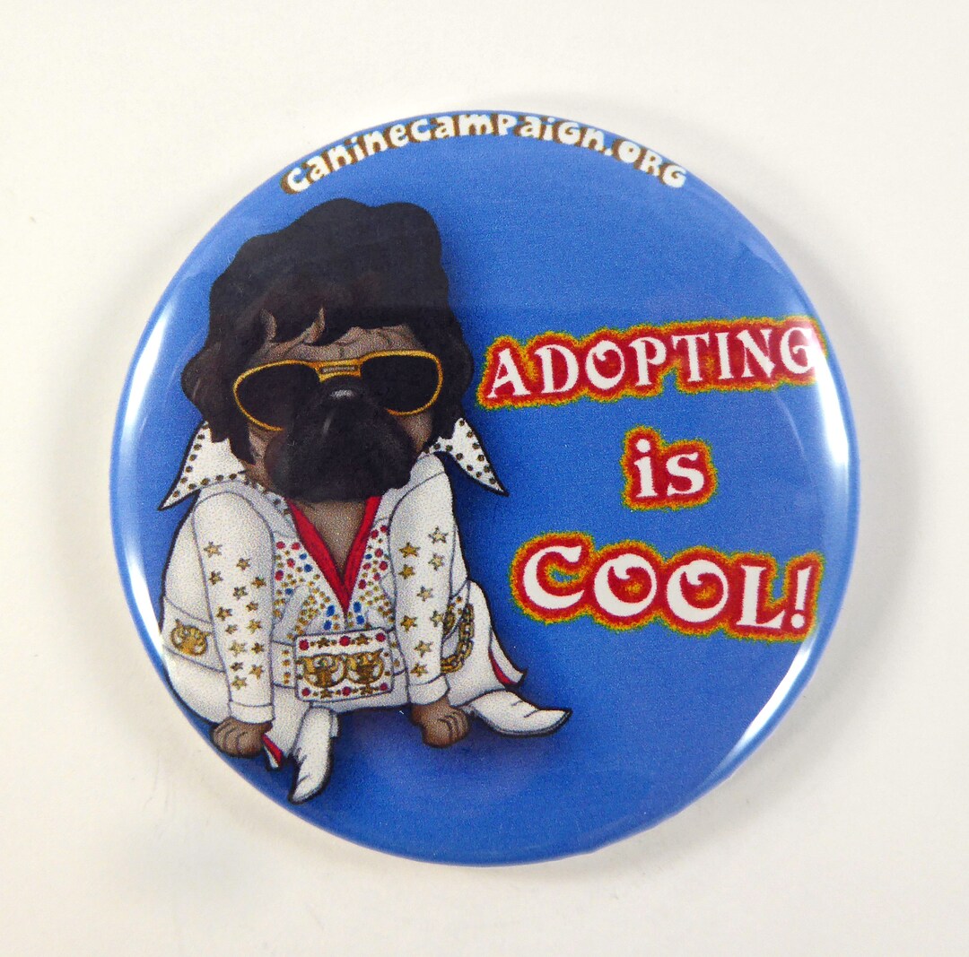 Elvis Pug Button Pin, Elvis Pug Magnet, Adopt Elvis Pug Pin, Cute Dog ...