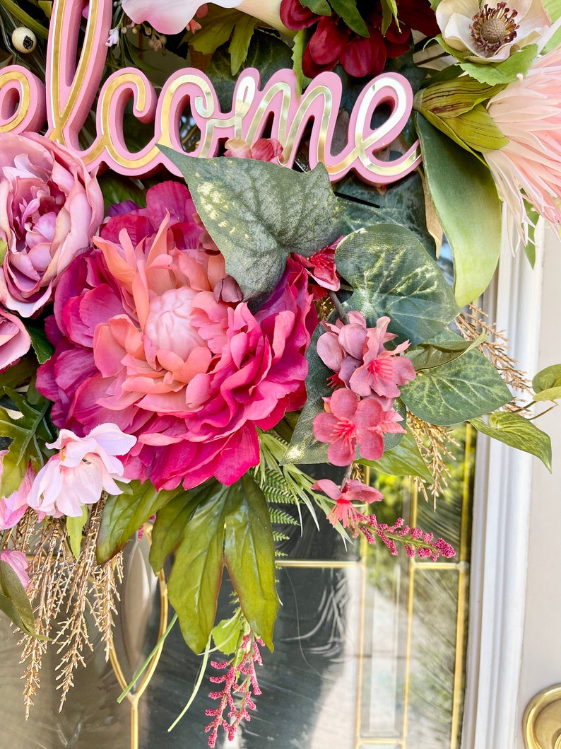 Pink Welcome Wreath - Etsy