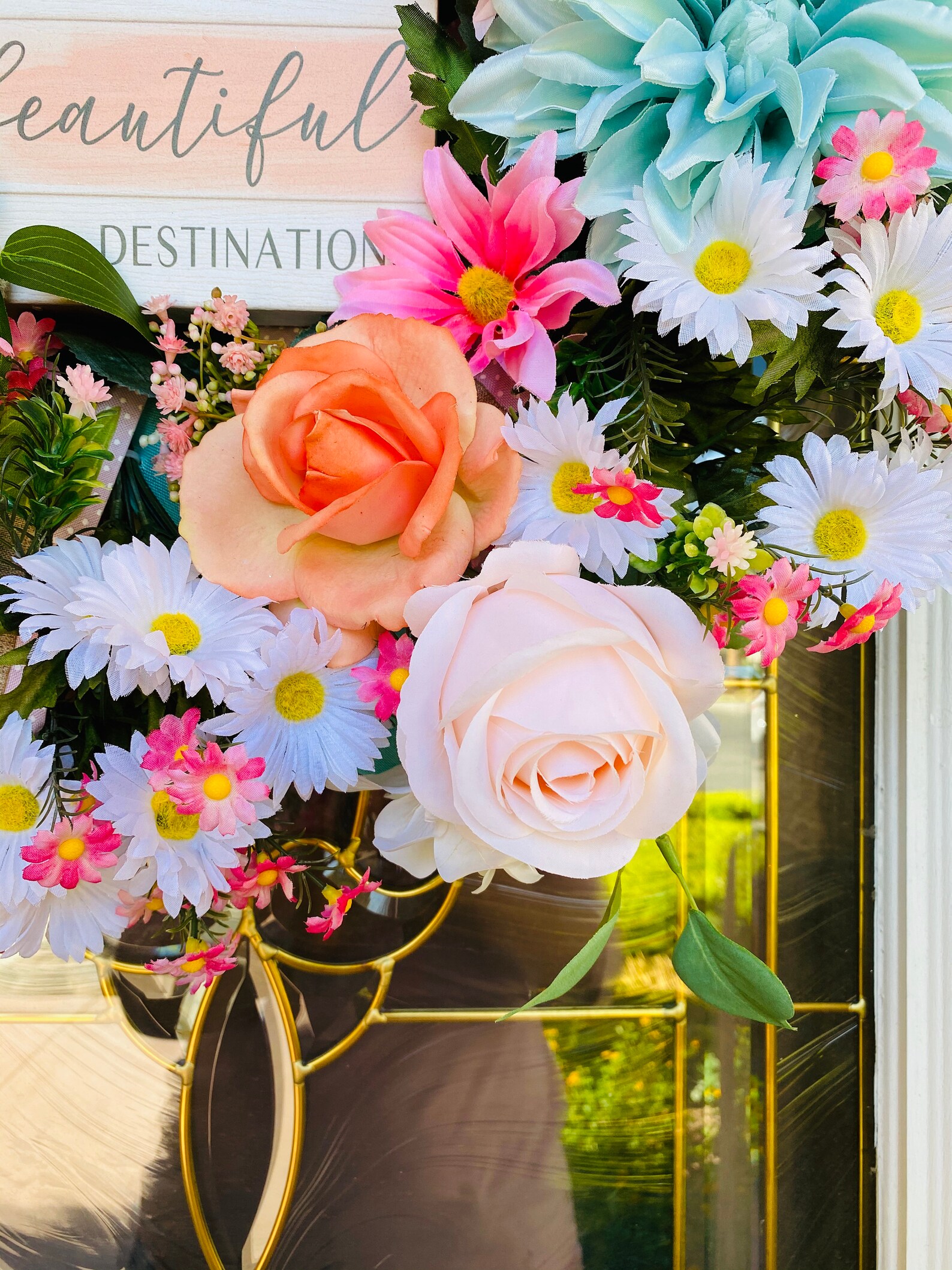 Beautiful Destinations Wreath Floral Wreath Blue Pink & | Etsy