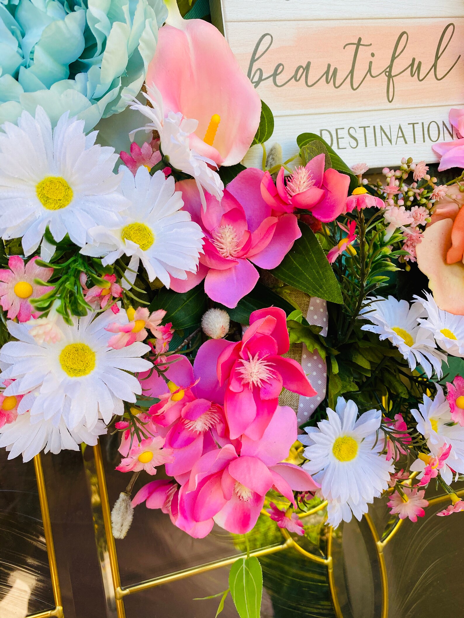 Beautiful Destinations Wreath Floral Wreath Blue Pink & | Etsy