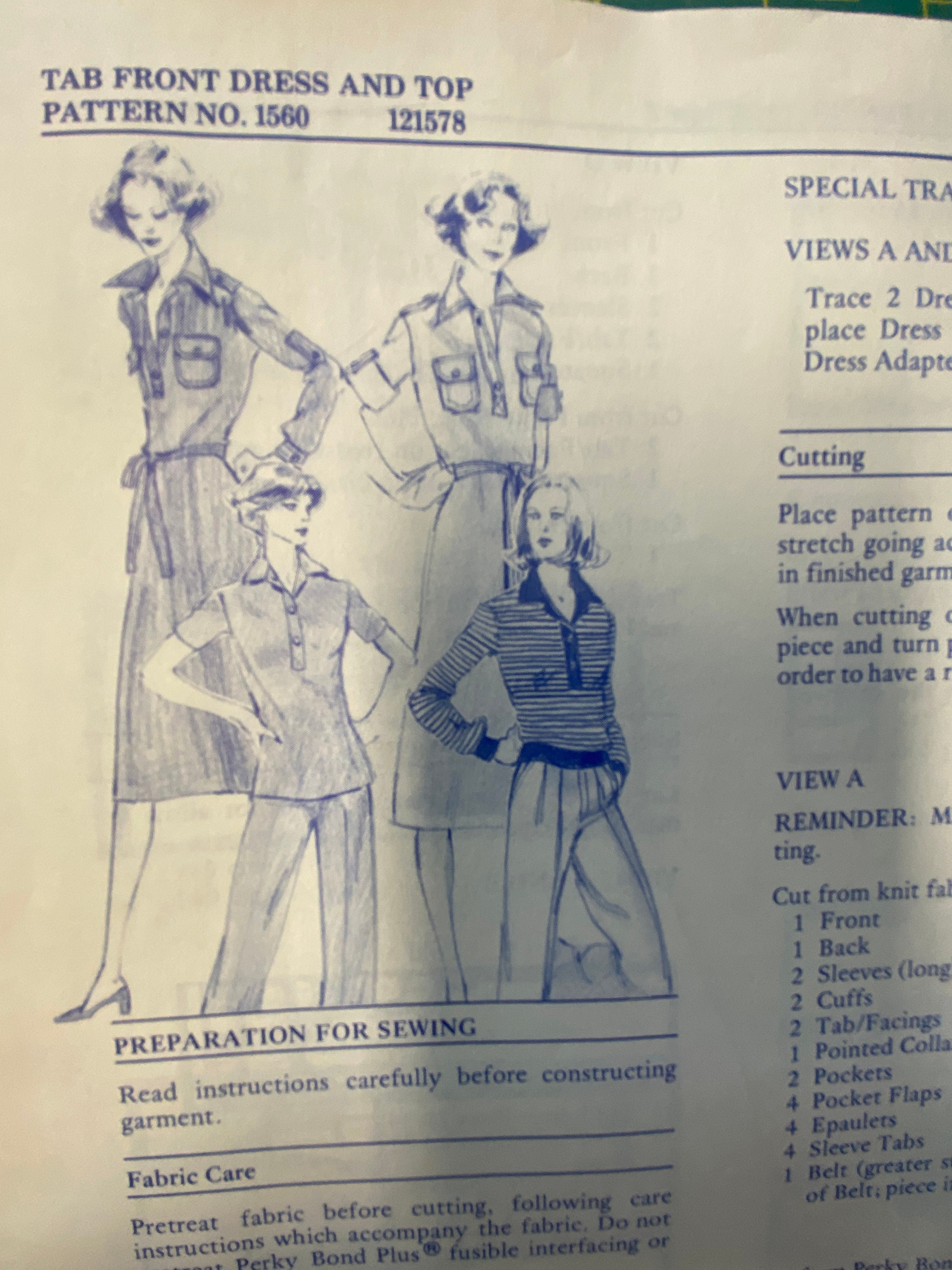 Sewing designed by Ann Person. Stretch and Sew Pattern #1560 Tab front ...