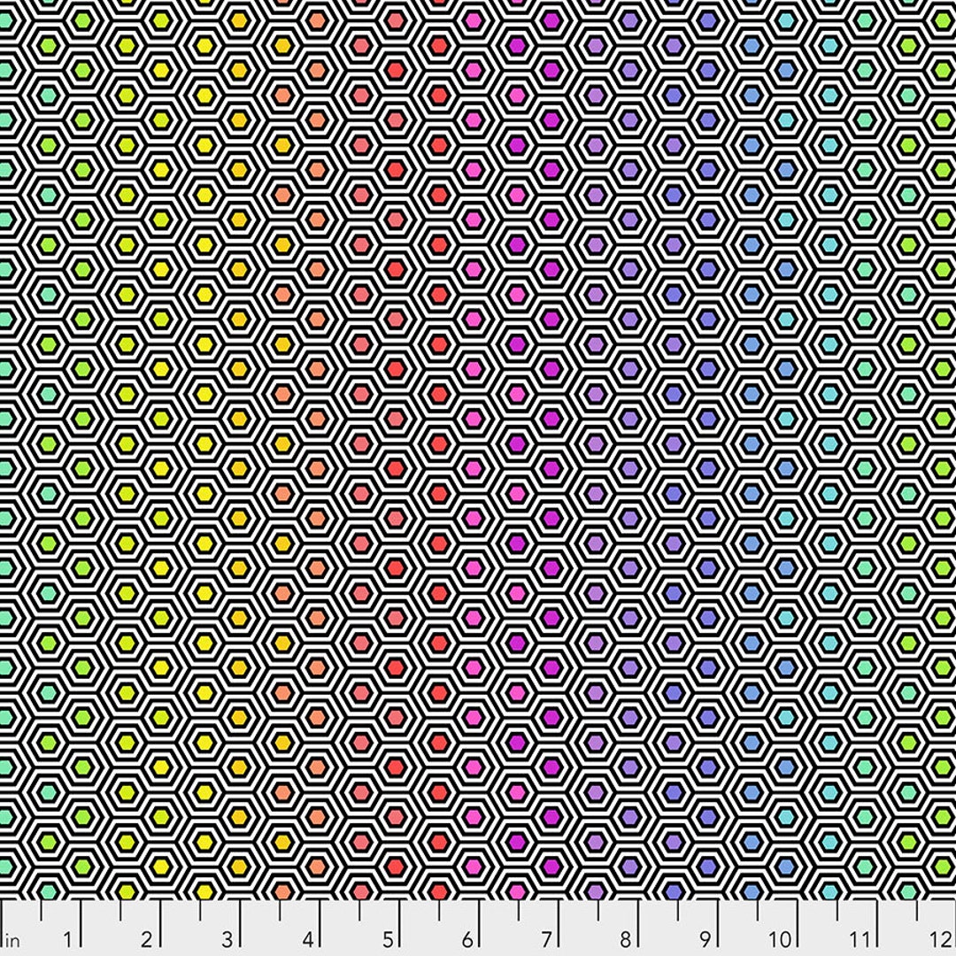 Line Work by Tula Pink for Free Spirit Fabric - Pattern Hexy Rainbow ...