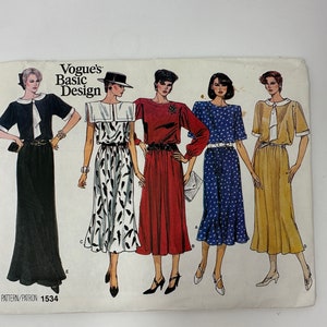Vogue 1534 Basic Design Dress Sewing Pattern 1980s - Etsy