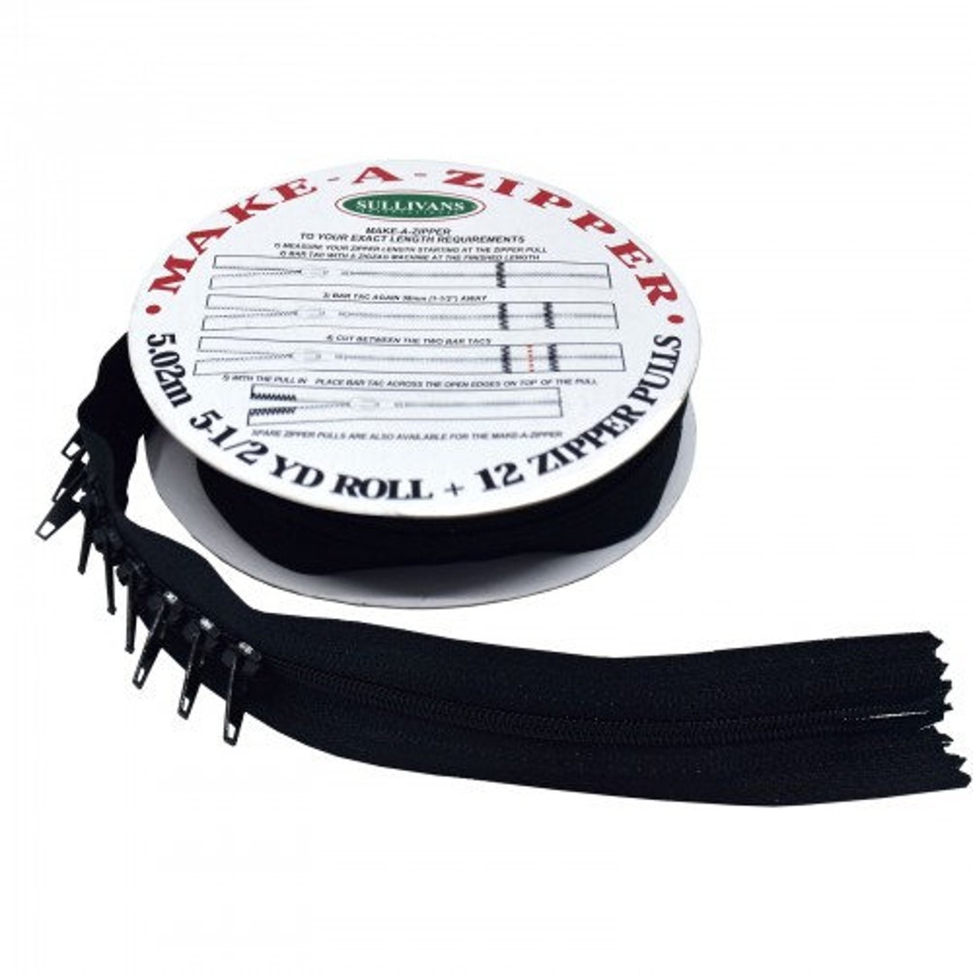 Make-a-zipper - 5 1/2 Yard Roll + 12 Zipper Pulls - Black - Etsy