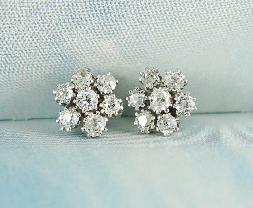 Old Cut Diamond Cluster Earstuds, 18ct White Gold - Etsy