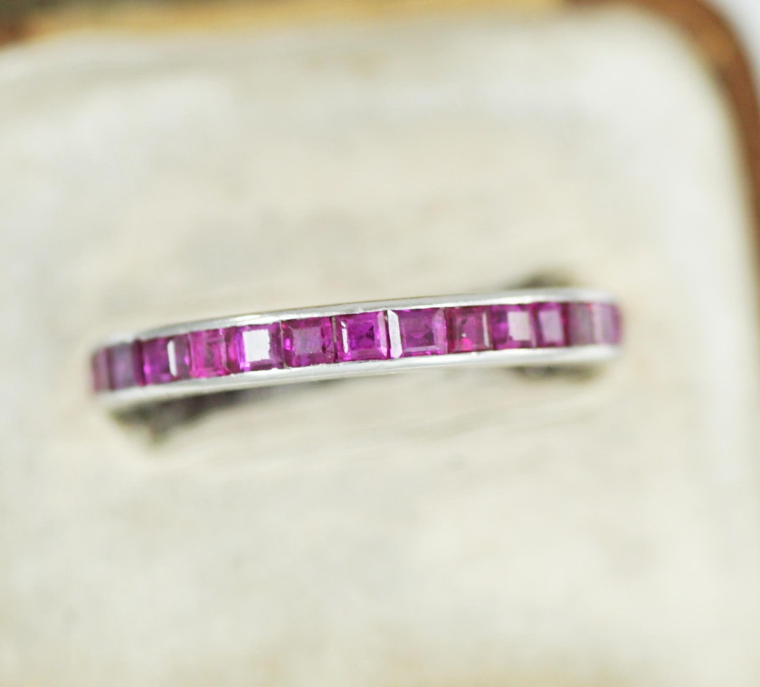 Square Cut Ruby Full Eternity Ring Platinum - Etsy