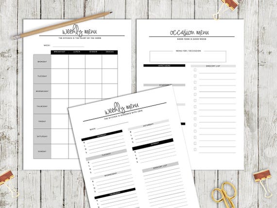 Calendars & Planners Weekly Meal Planner Recipe Planner Recipe Binder ...