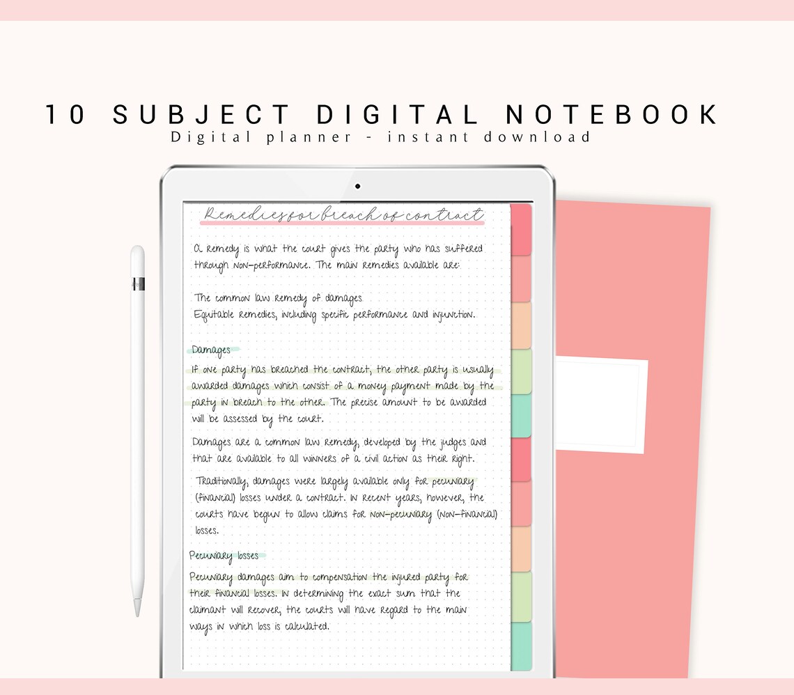 Digital Notebook Goodnotes Notebook 10 Subject Notebook | Etsy