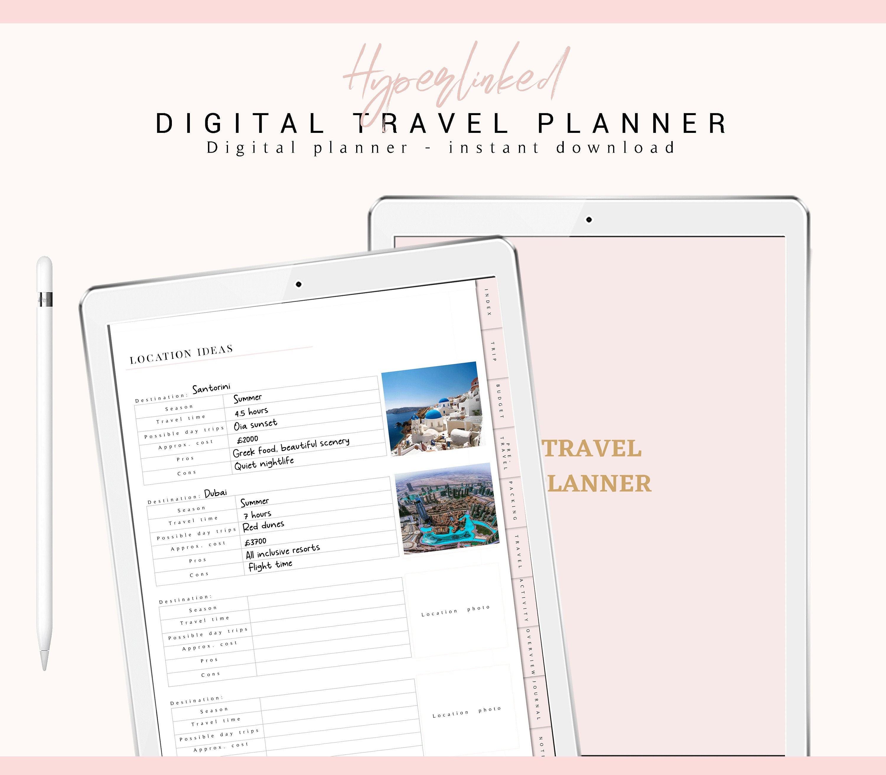 Digital Travel Planner Vacation Digital Planner Digital Trip | Etsy