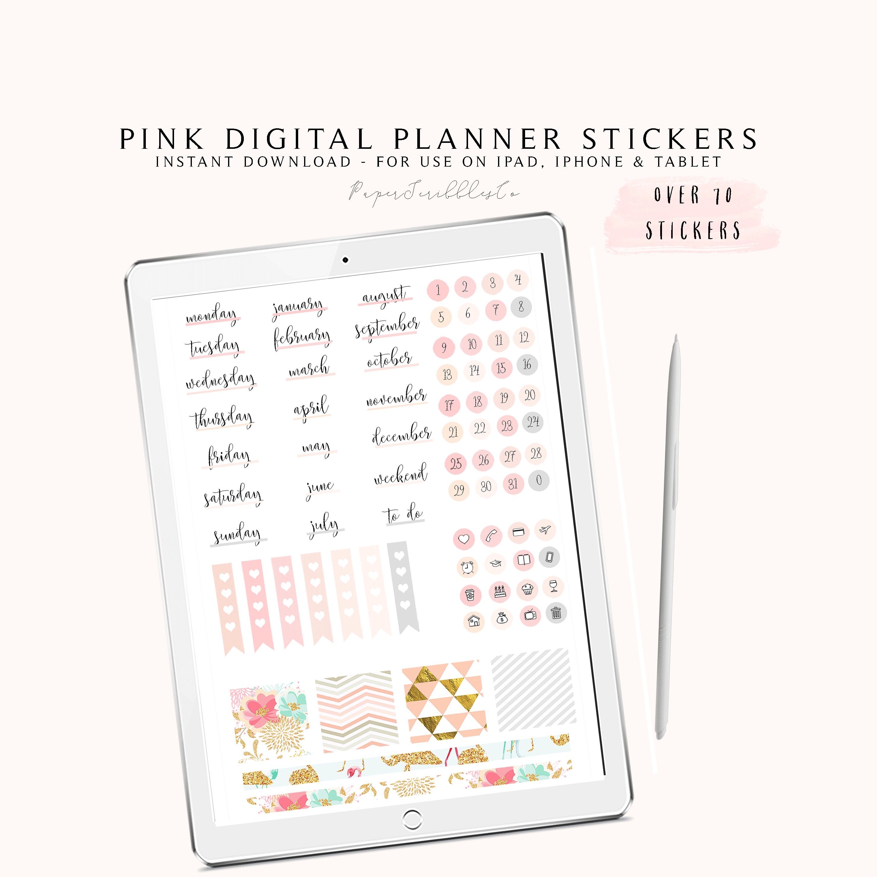 Paper Ipad Planner Digital Planner Stickers Digital Stickers MS Pink ...