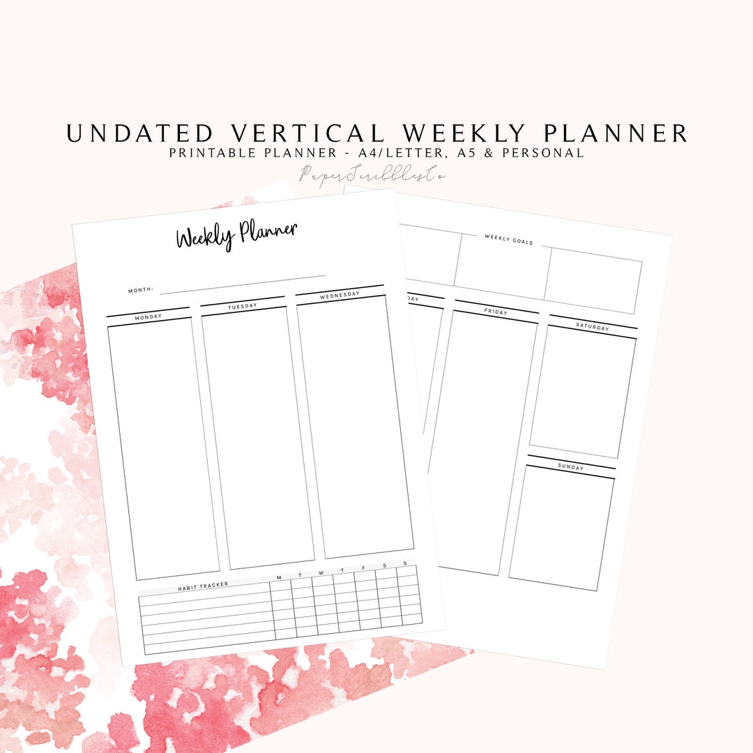 Undated Vertical Weekly Planner Week on Two Pages 2018 Week - Etsy
