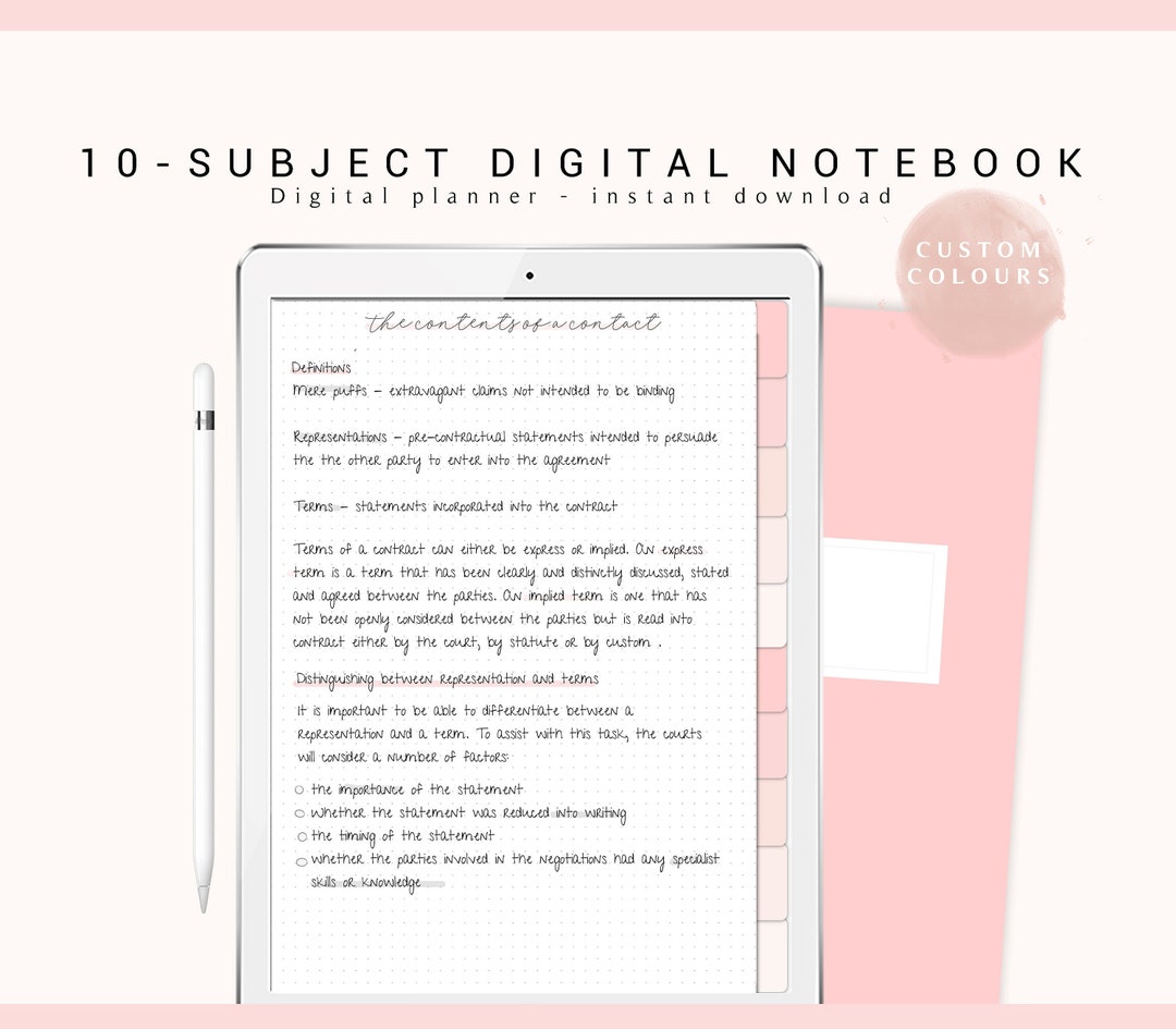 Digital Notebook Goodnotes Notebook 10 Subject Notebook - Etsy