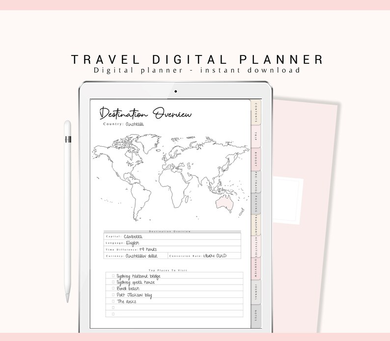Digital Travel Planner Vacation Digital Planner Digital Trip - Etsy