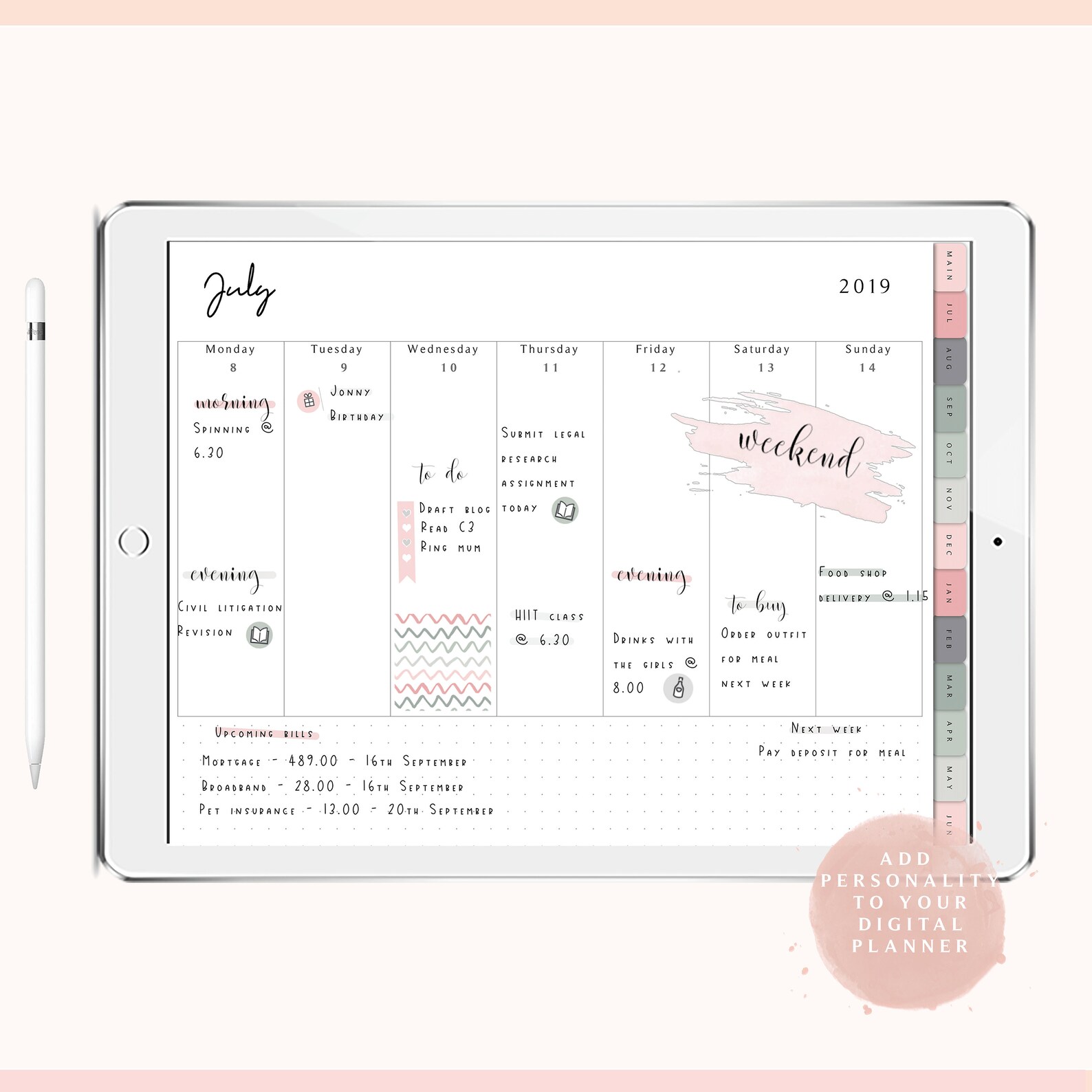 Pink Digital Planner Stickers Goodnotes Digital Planner | Etsy