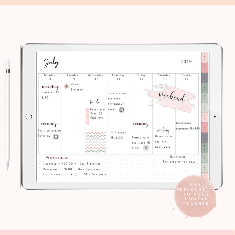 Pink Digital Planner Stickers Goodnotes Digital Planner - Etsy