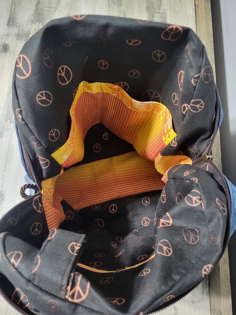 Upcycled Denim Peace Sign Backpack With Wristlet & Pouch - Etsy