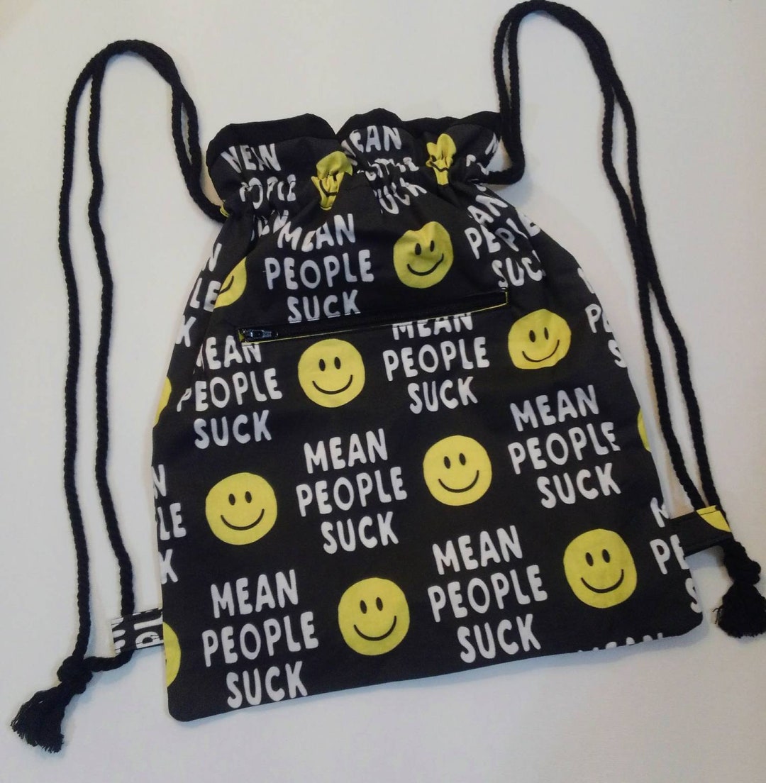 Emoji Mean People Suck Cinch Backpack, Black and Yellow Emoji Lined ...