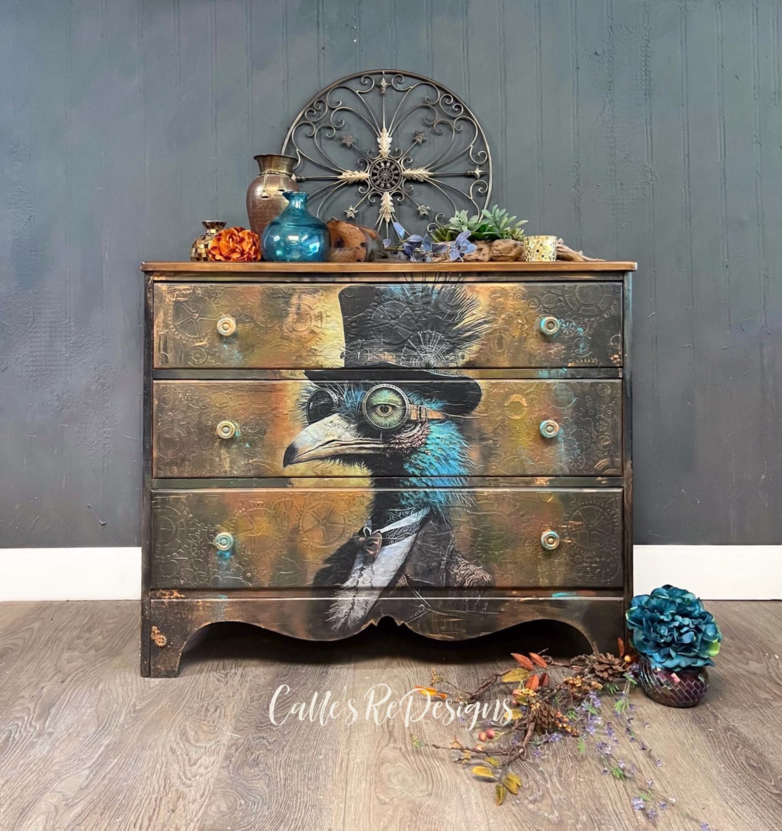 Steampunk Peacock Solid Maple Chest of Drawers - Etsy