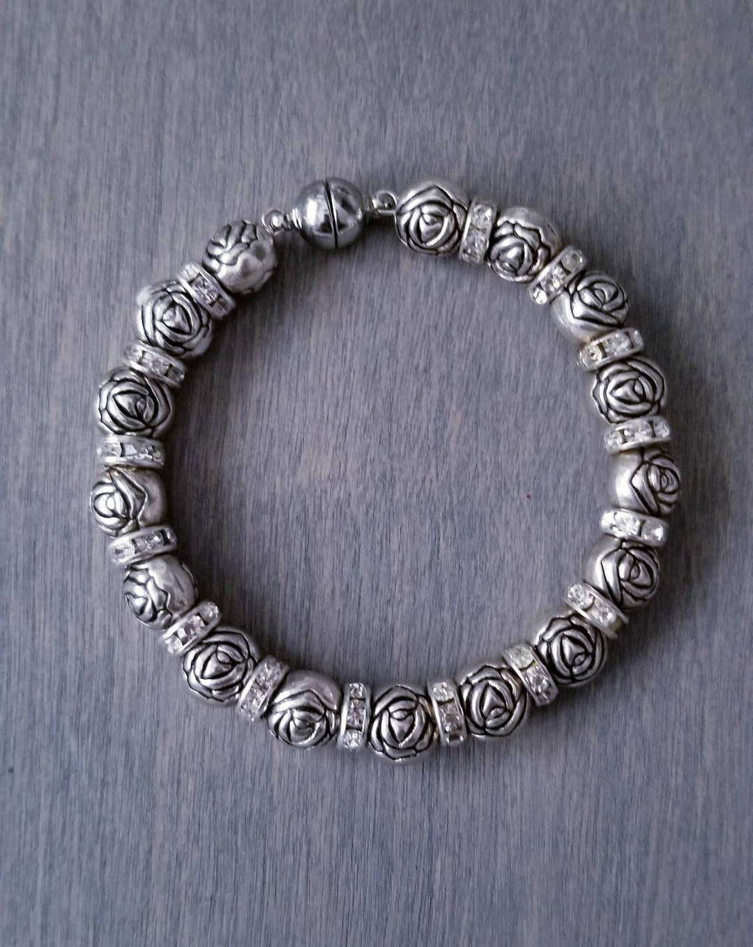 Memory Wire Rose Bead Bracelet With Magnetic Closure - Etsy