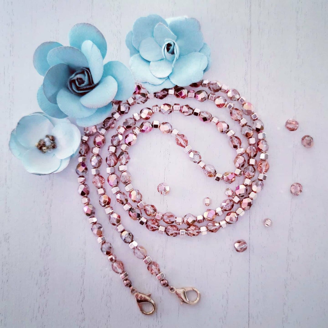 Rose Gold Glimmer Bead Mask Lanyard, Mask Holder, Face Mask Strap, Mask ...