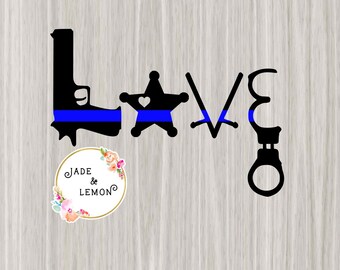Thin Blue Line Police Love Design SVG Clipart Graphic | Etsy
