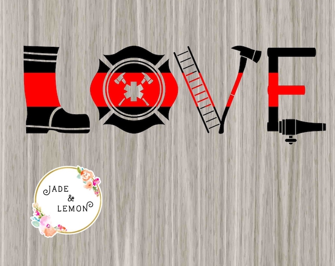 Thin Red Line Firefighter Love Design SVG Clipart Graphic - Etsy