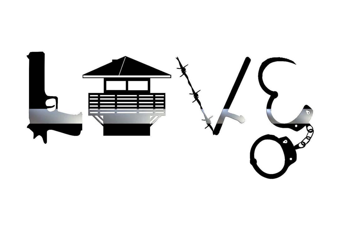 Thin Silver Line Love Corrections Decal, Gun, Guard Tower, Handcuffs ...