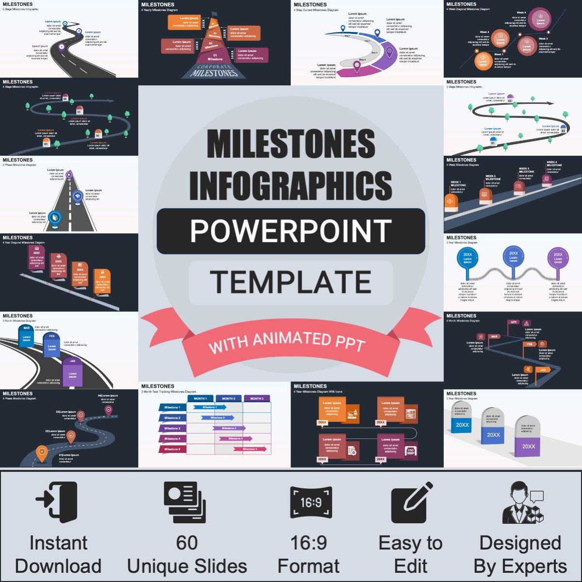 Animated Milestones Infographics Template for Powerpoint - Fully ...