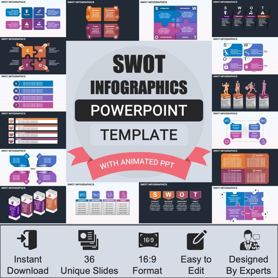 SWOT Infographics Template for Powerpoint - Fully Editable Animated ...