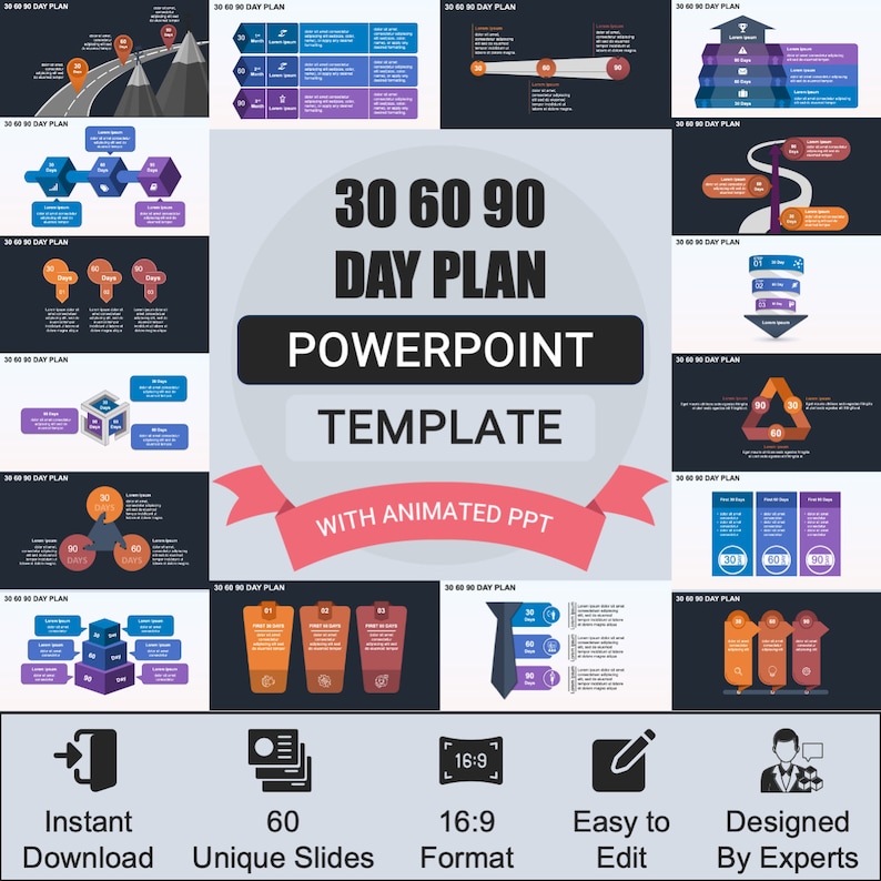 30 60 90 Day Plan Infographics Template for Powerpoint - Fully Editable ...