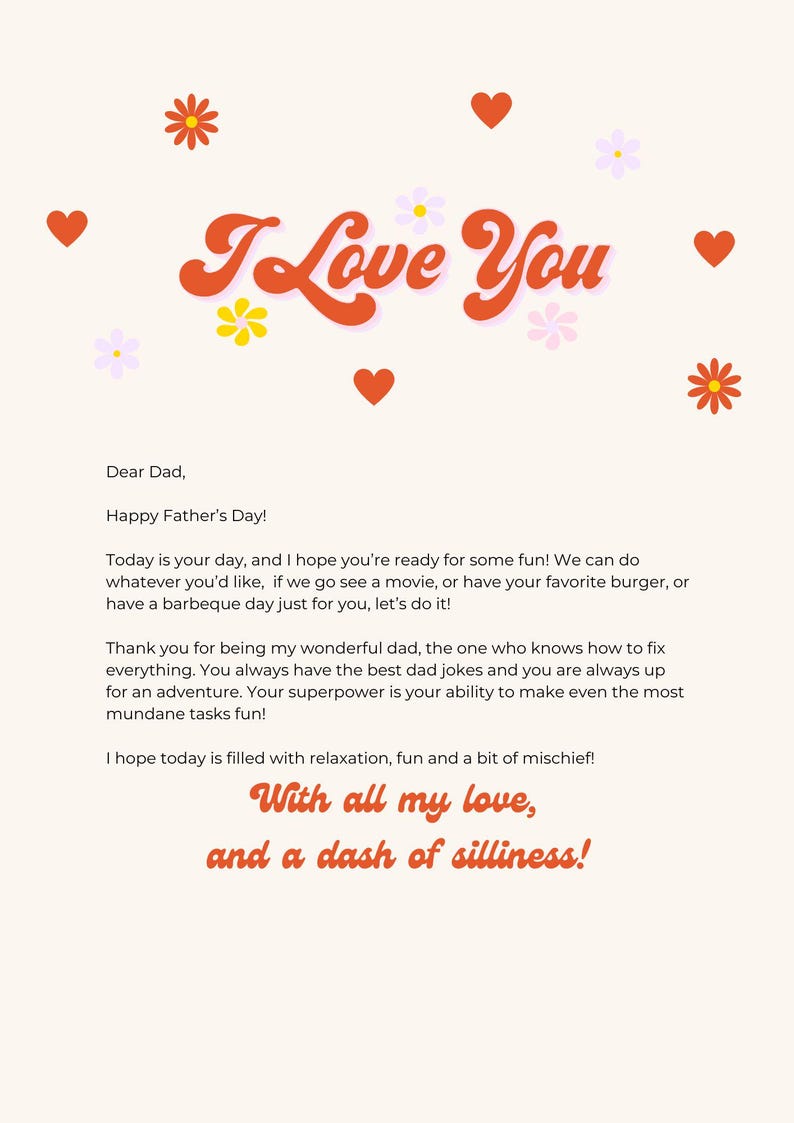 Fathers Day Letter Retro Style Template - Etsy