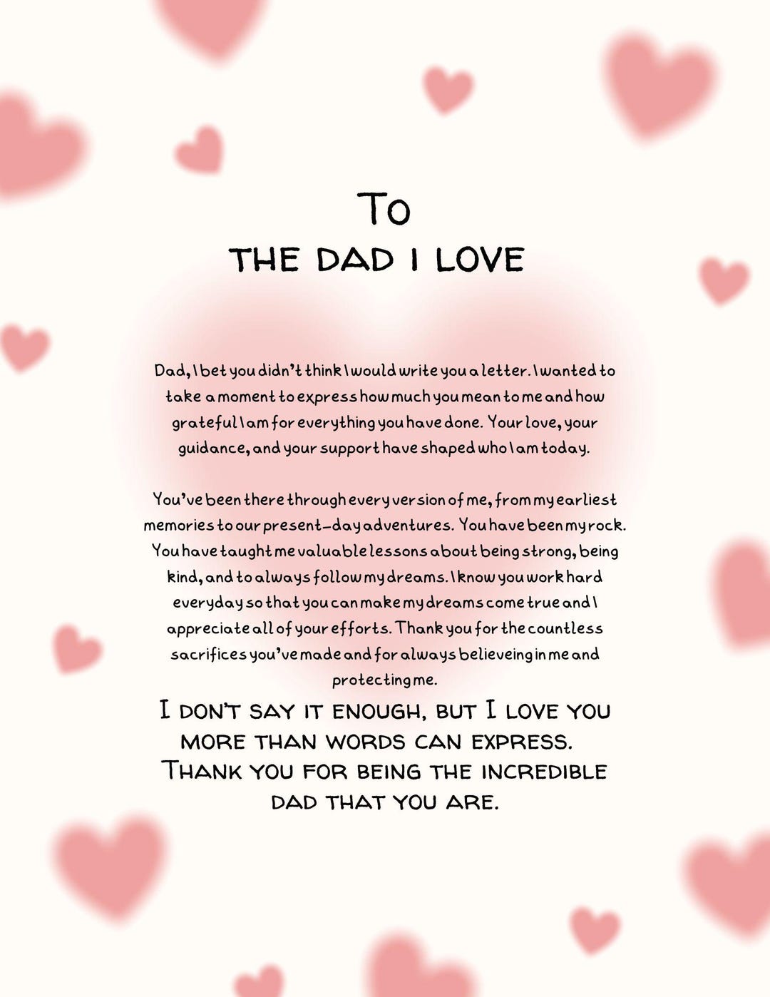 Fathers Day Letter I Love You Dad - Etsy