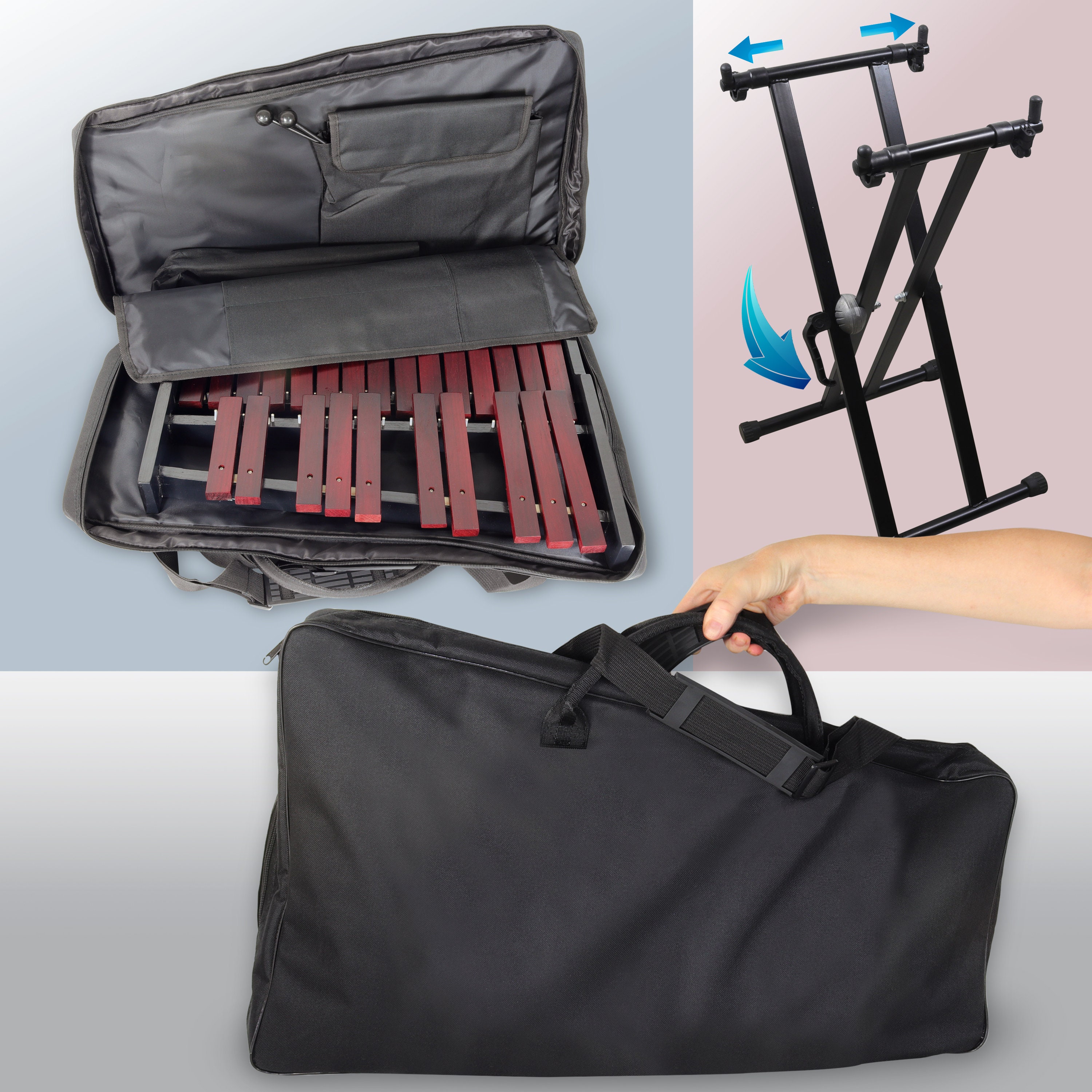 25-note Xylophone on Stand, Red Wood Keys, Carrying Bag, Sheet Music ...
